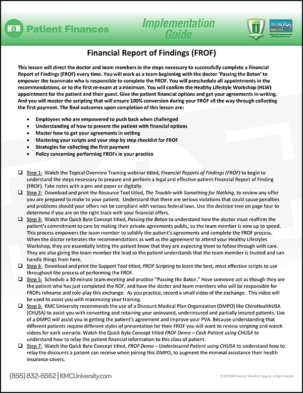 Implementation Guide - Financial Report of Findings (FROF) - KMC University