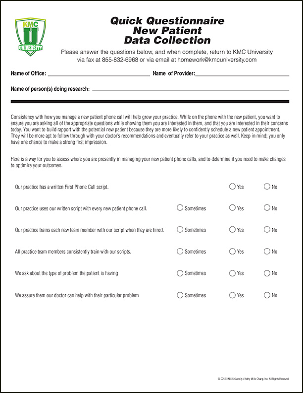 New Patient Data Collection - KMC University