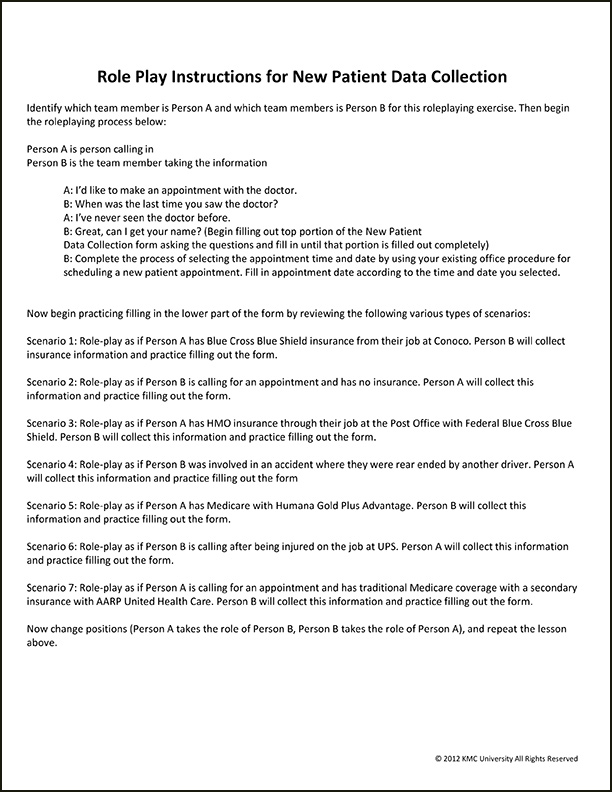 Role Play Instructions for New Patient Data Collection - KMC University
