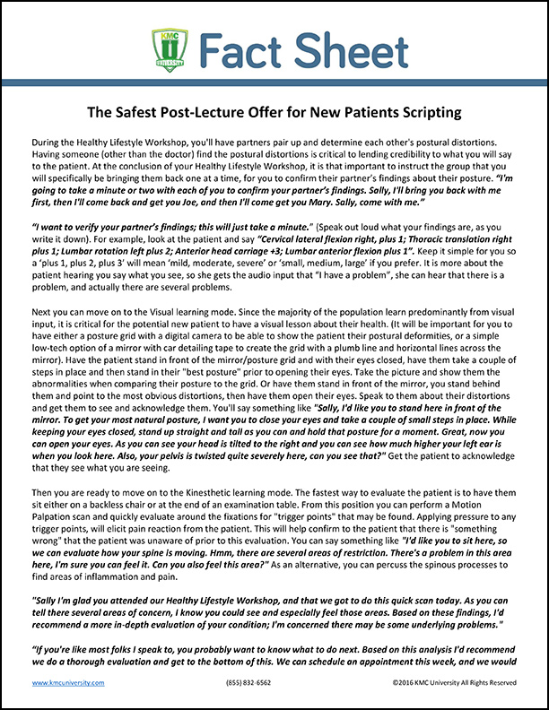 The Safest Post Lecture Offer for New Patient Scripting - KMC University