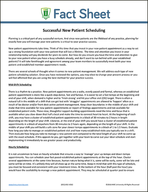 Successful New Patient Scheduling - KMC University
