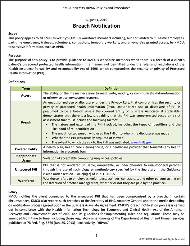 Breach Notification Policy - KMC University