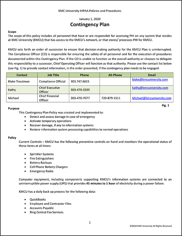 Contingency Plan Policy - KMC University