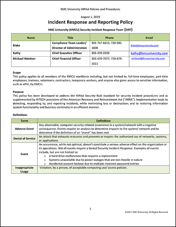 Incident Response and Reporting Policy - KMC University