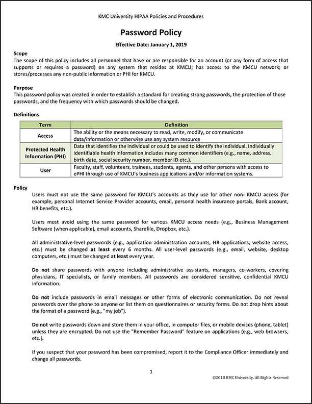 KMCU Password Policy - KMC University