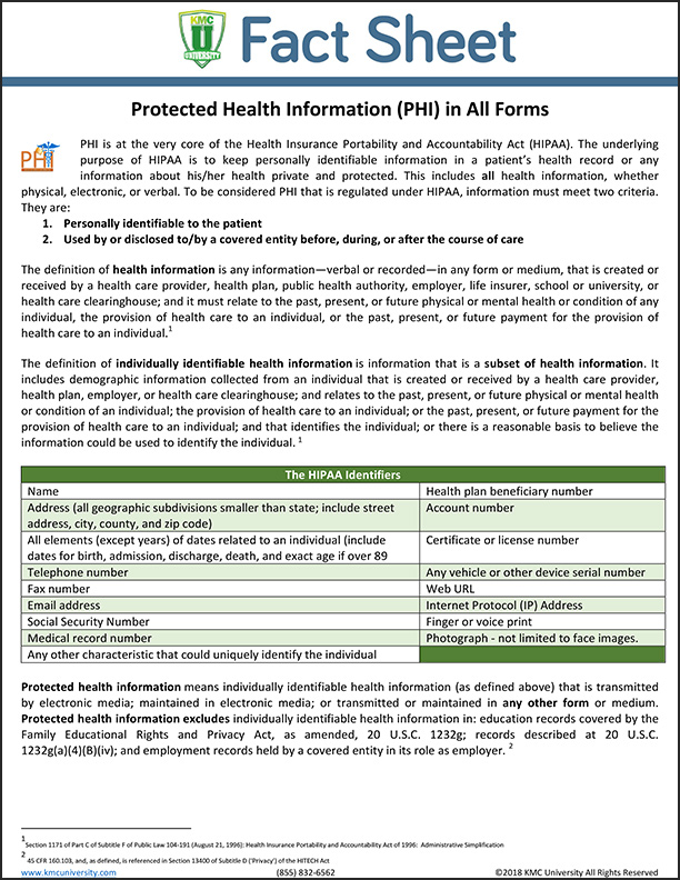 Protected Health Information in All Forms - KMC University